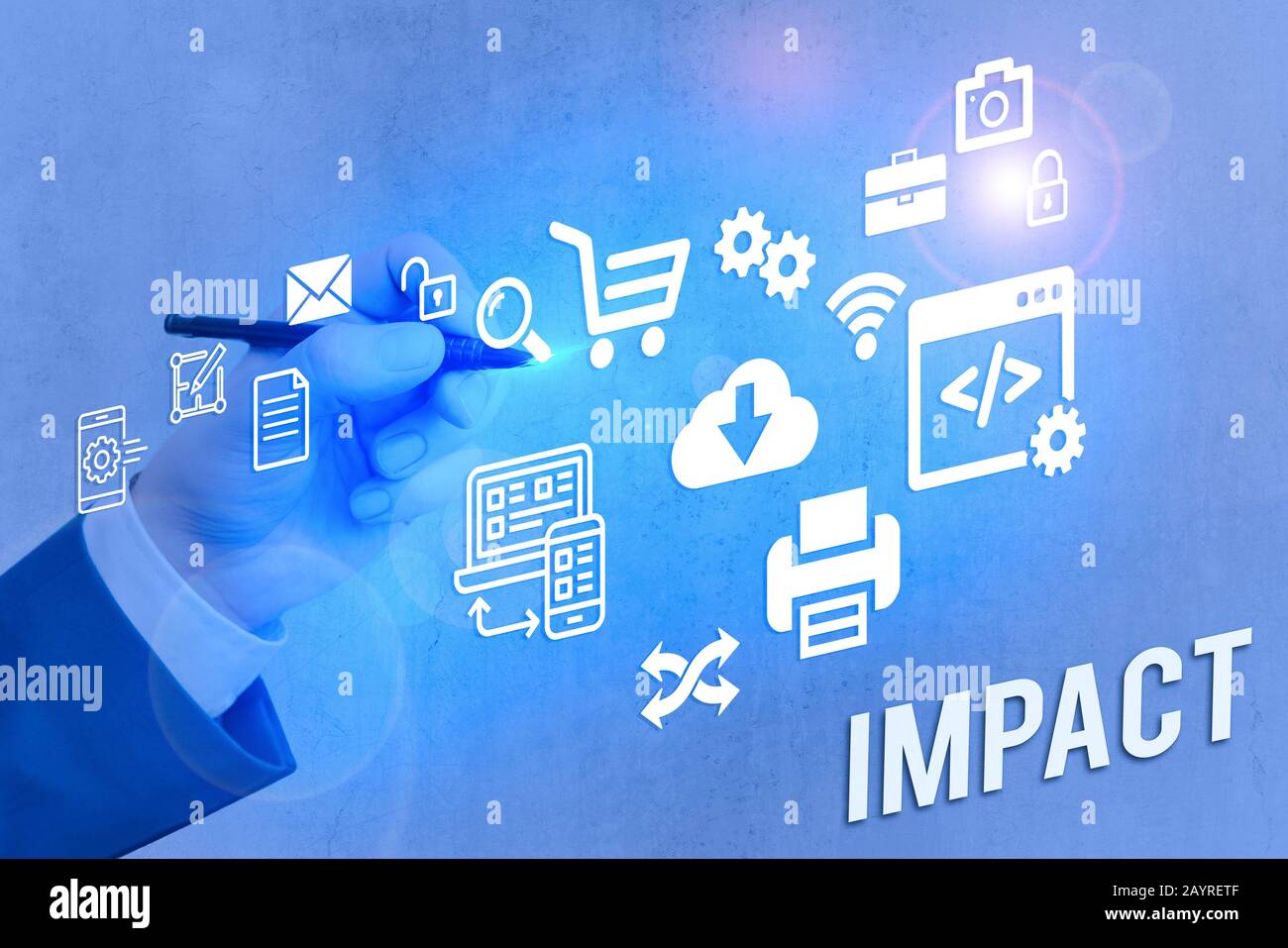 Conceptual hand writing showing Impact. Concept meaning action of one ...