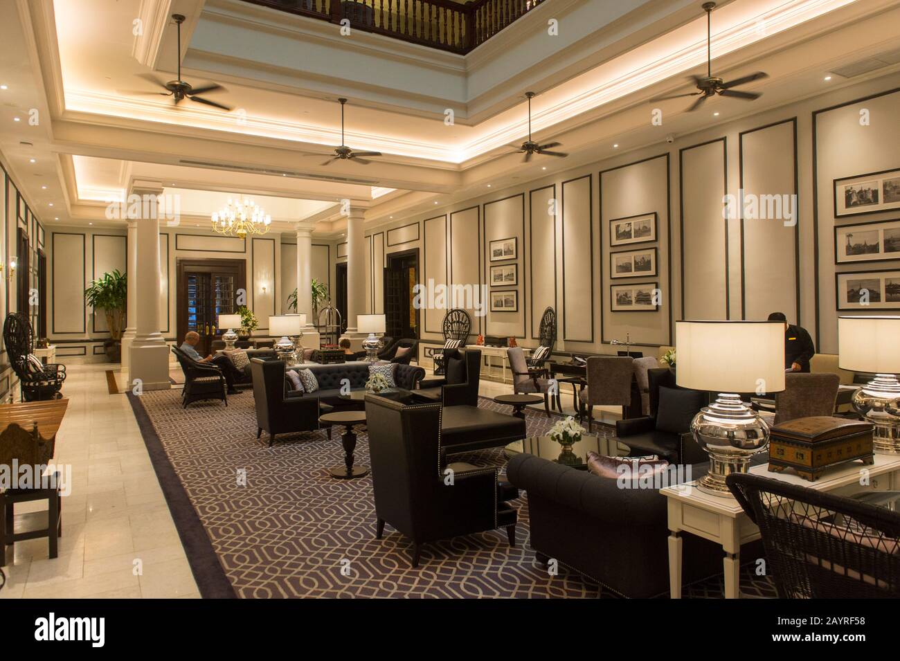 Lobby of the colonial Strand Hotel in Yangon (Rangoon), the largest ...