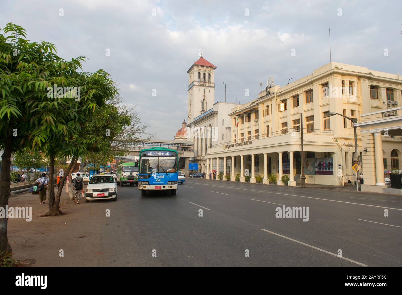 View of Strand Road with colonial buildings in Yangon (Rangoon), the ...