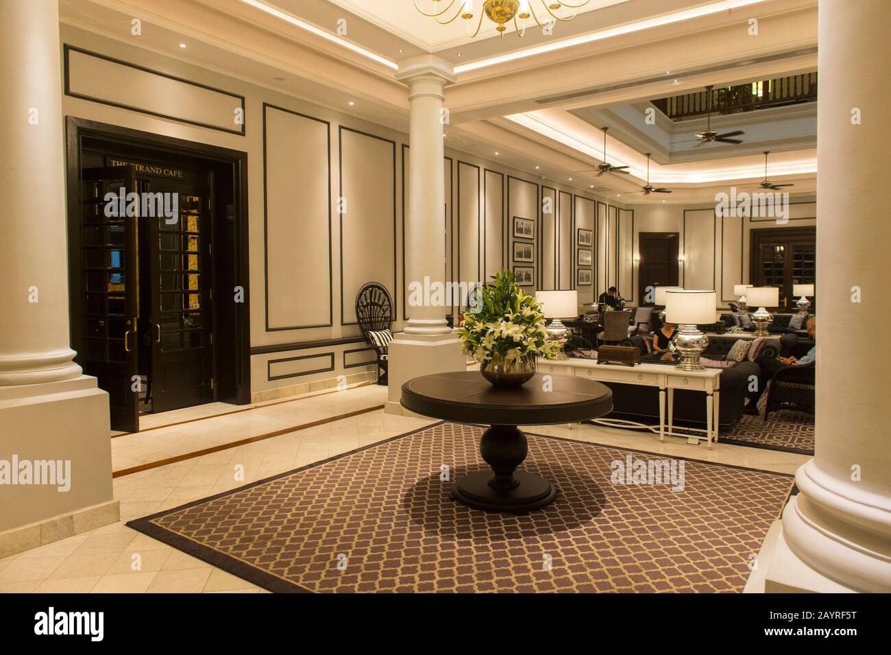 Lobby of the colonial Strand Hotel in Yangon (Rangoon), the largest ...