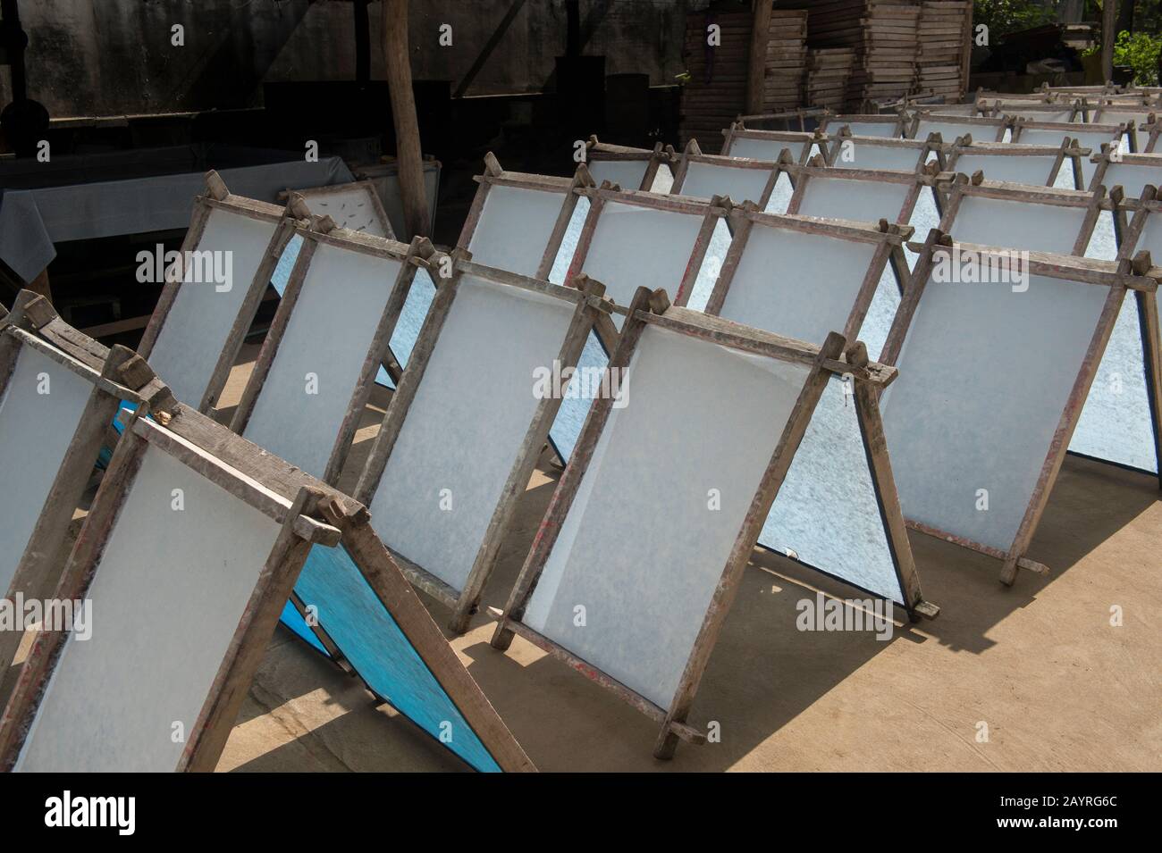 The jute paper production (fibers are being dried after they were ...