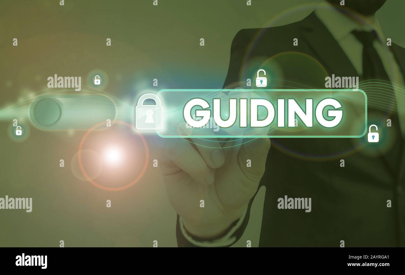 Word writing text Guiding. Business photo showcasing to show someone ...