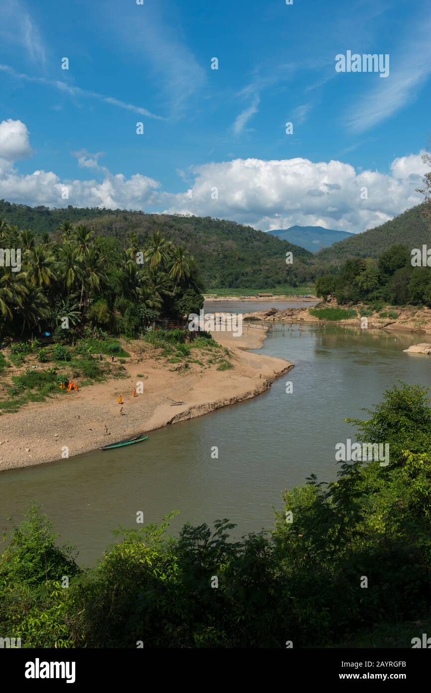 View Of The Nam Khan River And A Bamboo Bridge Near The Confluence Of