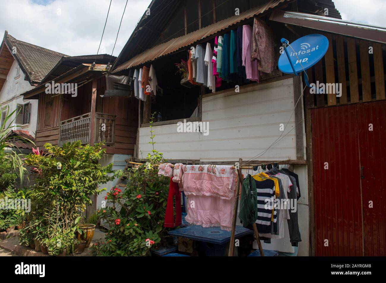 An alley scene with laundry drying in the UNESCO world heritage town of ...