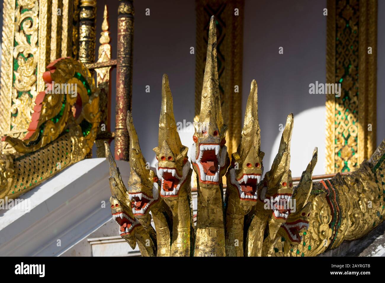 Detail of the stairways with multi headed mythological Naga serpents at ...