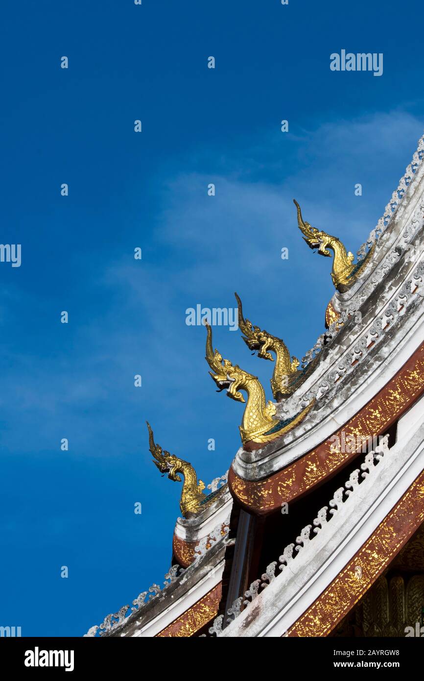 Detail of the multi-tiered roof which is adorned with stylized Naga ...