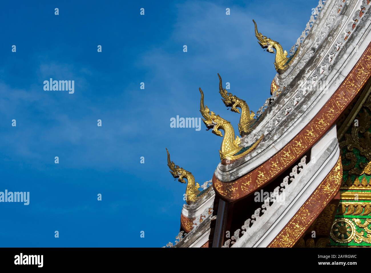 Detail of the multi-tiered roof which is adorned with stylized Naga ...