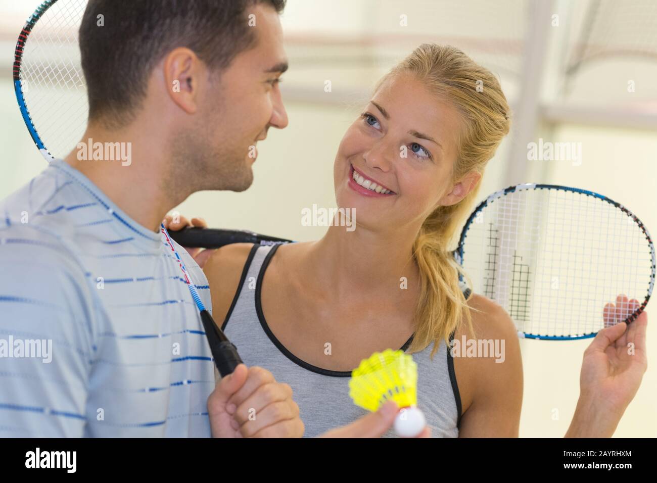 couple and badminton game Stock Photo - Alamy