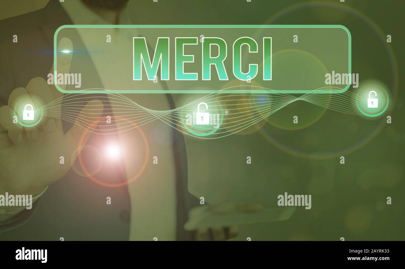 Word writing text Merci. Business photo showcasing what is said or ...