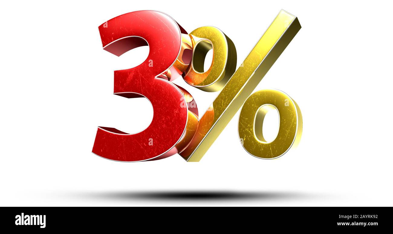 3D illustration 3 percent red gold isolated on a white background.(with ...