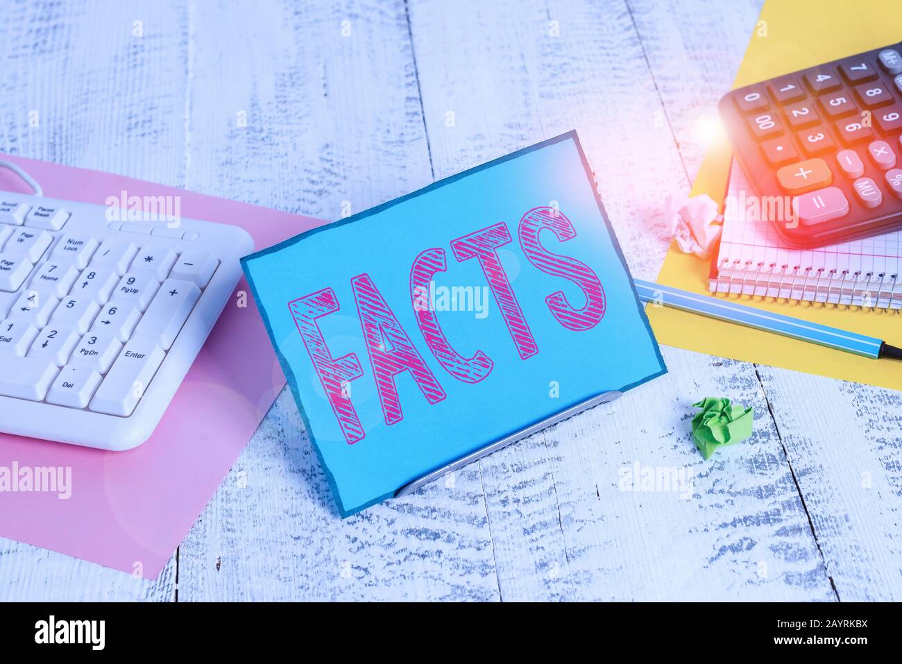 Writing note showing Facts. Business concept for information used as ...