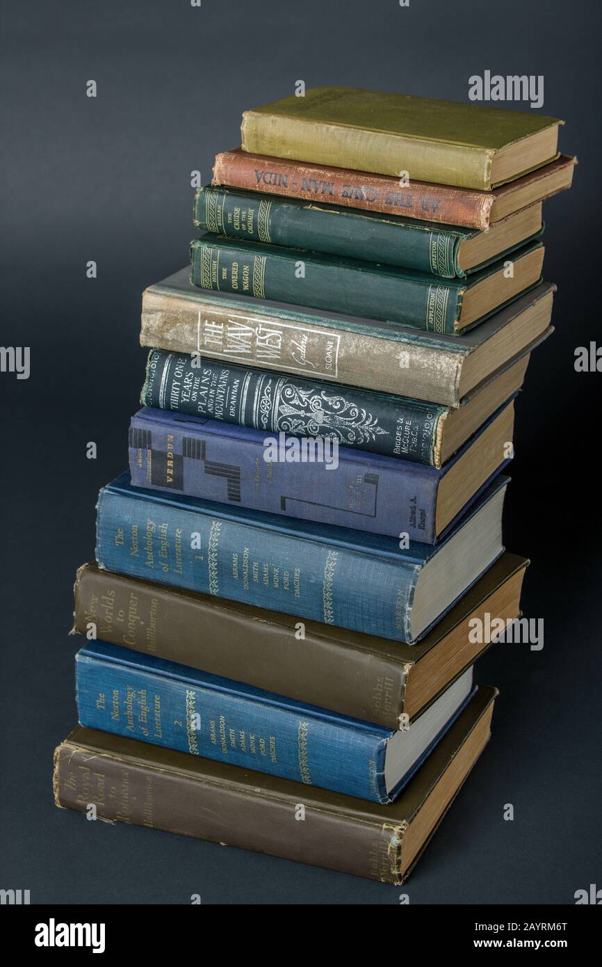 Stack of vintage books visually forming the shape of a staircase Stock ...