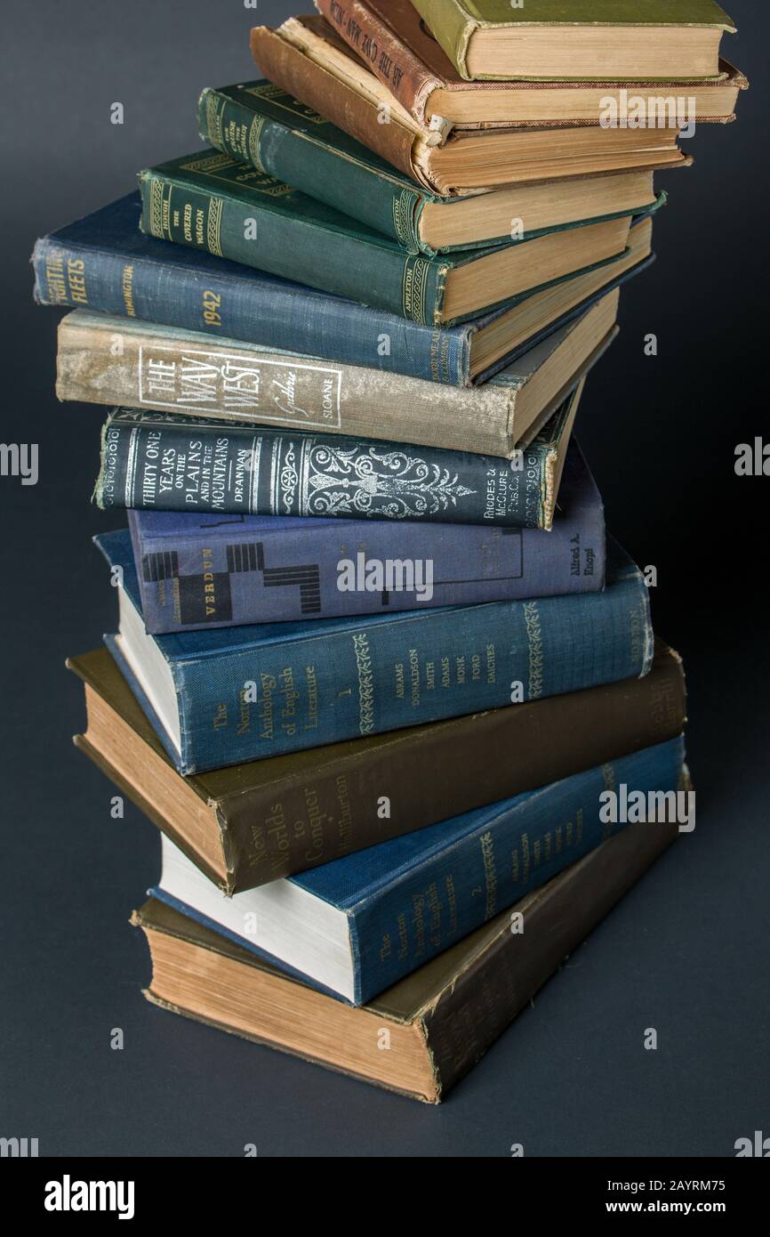 Stack of vintage books visually forming the shape of a staircase Stock ...
