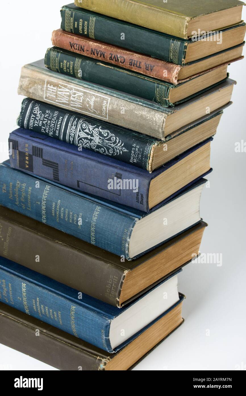 Stack of vintage books visually forming the shape of a staircase Stock ...