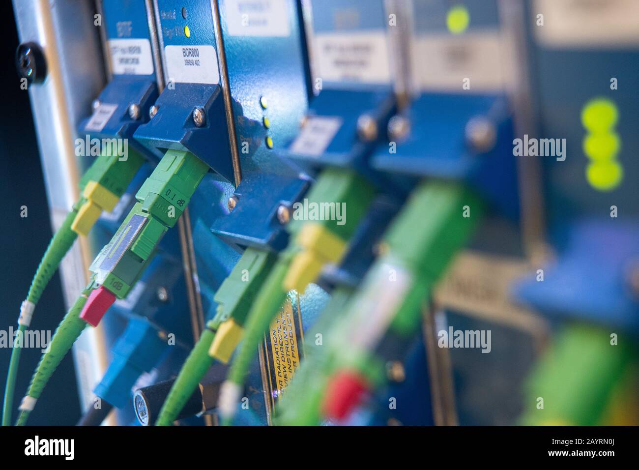 Stuttgart, Germany. 13th Feb, 2020. Ethernet cables are plugged into a ...