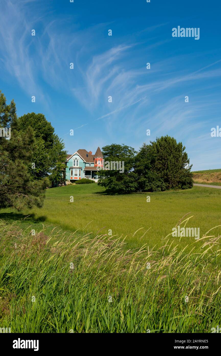 View of a Victorian style farmhouse near Pullman in Whitman County in ...