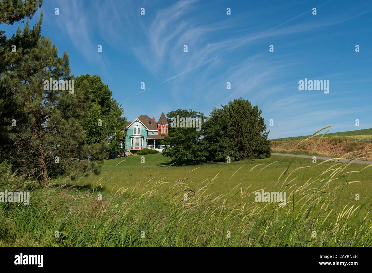 View of a Victorian style farmhouse near Pullman in Whitman County in ...