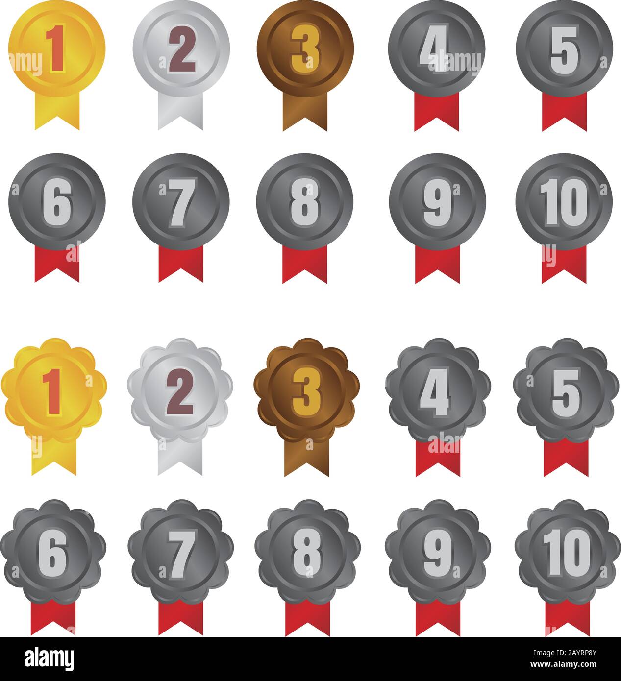 ranking medal icon illustration set. from 1st place to 10th place Stock ...