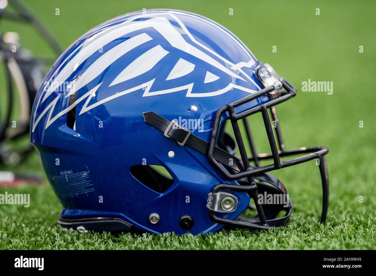 February 16, 2020: A St. Louis Battlehawks helmet sits on the sideline ...