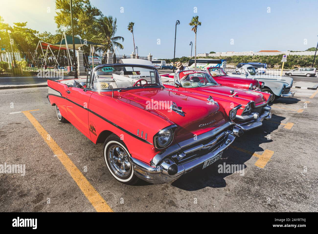 November 27, 2019, Havana, Cuba: Old Chevrolet with the castle of El ...