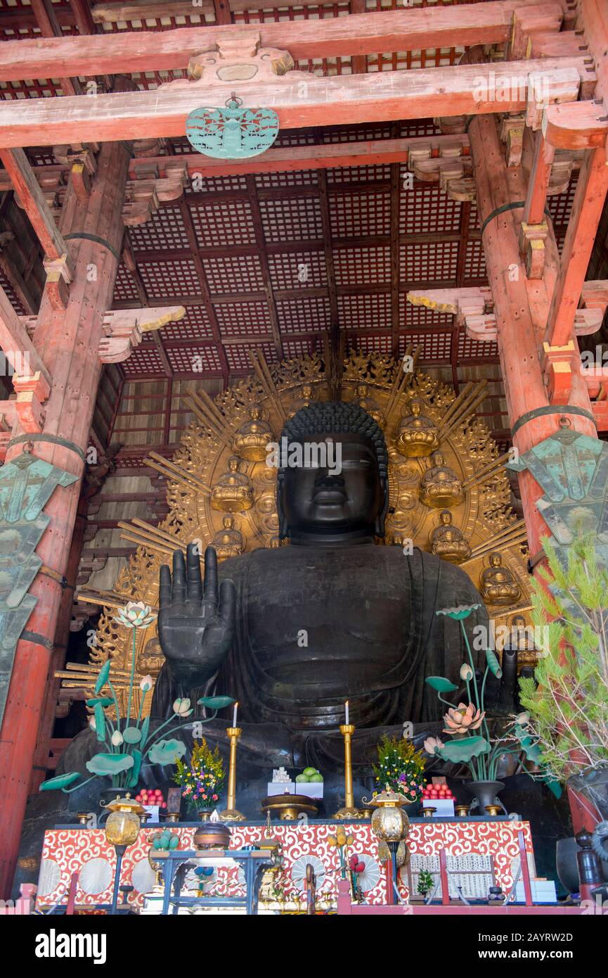 The Great Buddha (Daibutsu) in the Great Buddha Hall of the Todai-ji ...