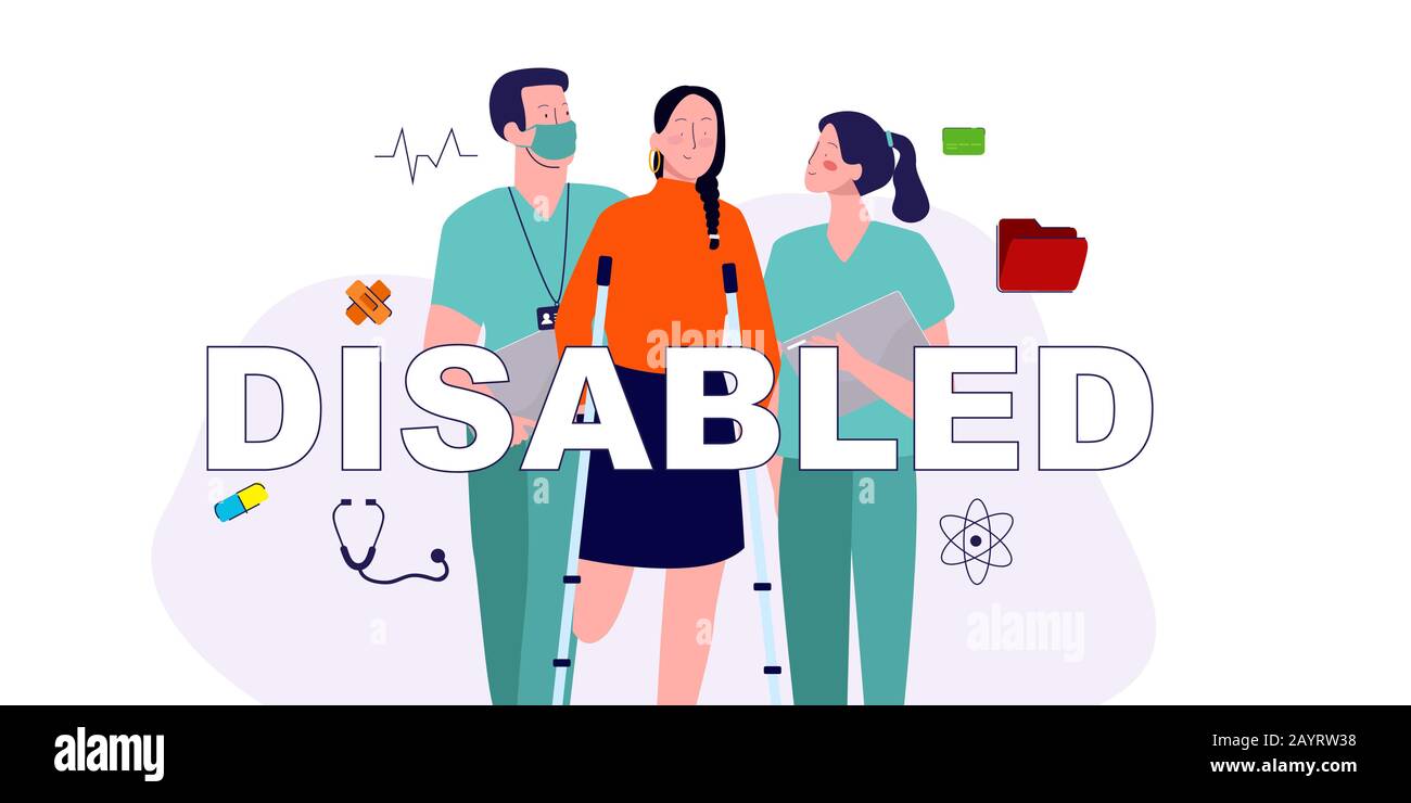 disabled woman cant walking with two nurses helping give support ...