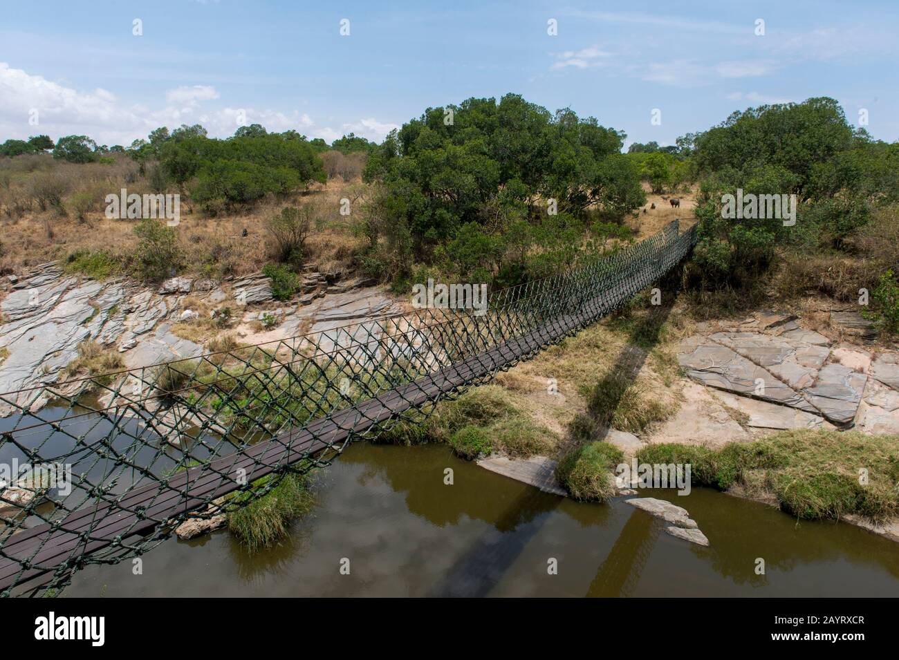 View of the bridge over the Talek River at the Mara Intrepids Camp in ...