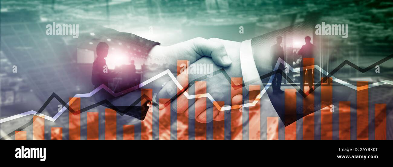 Orange trading charts. Stock exchange concept. handshake Stock Photo ...