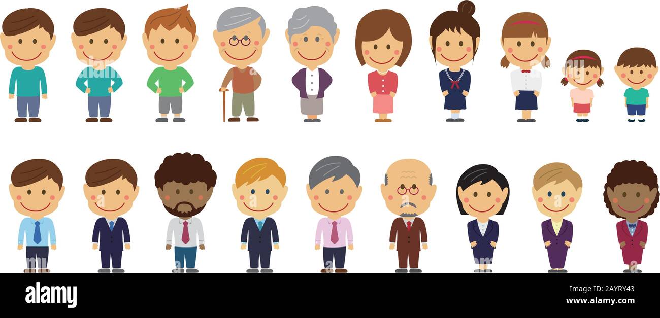 Cartoon deformed person vector illustration set ( Asian,business person ...