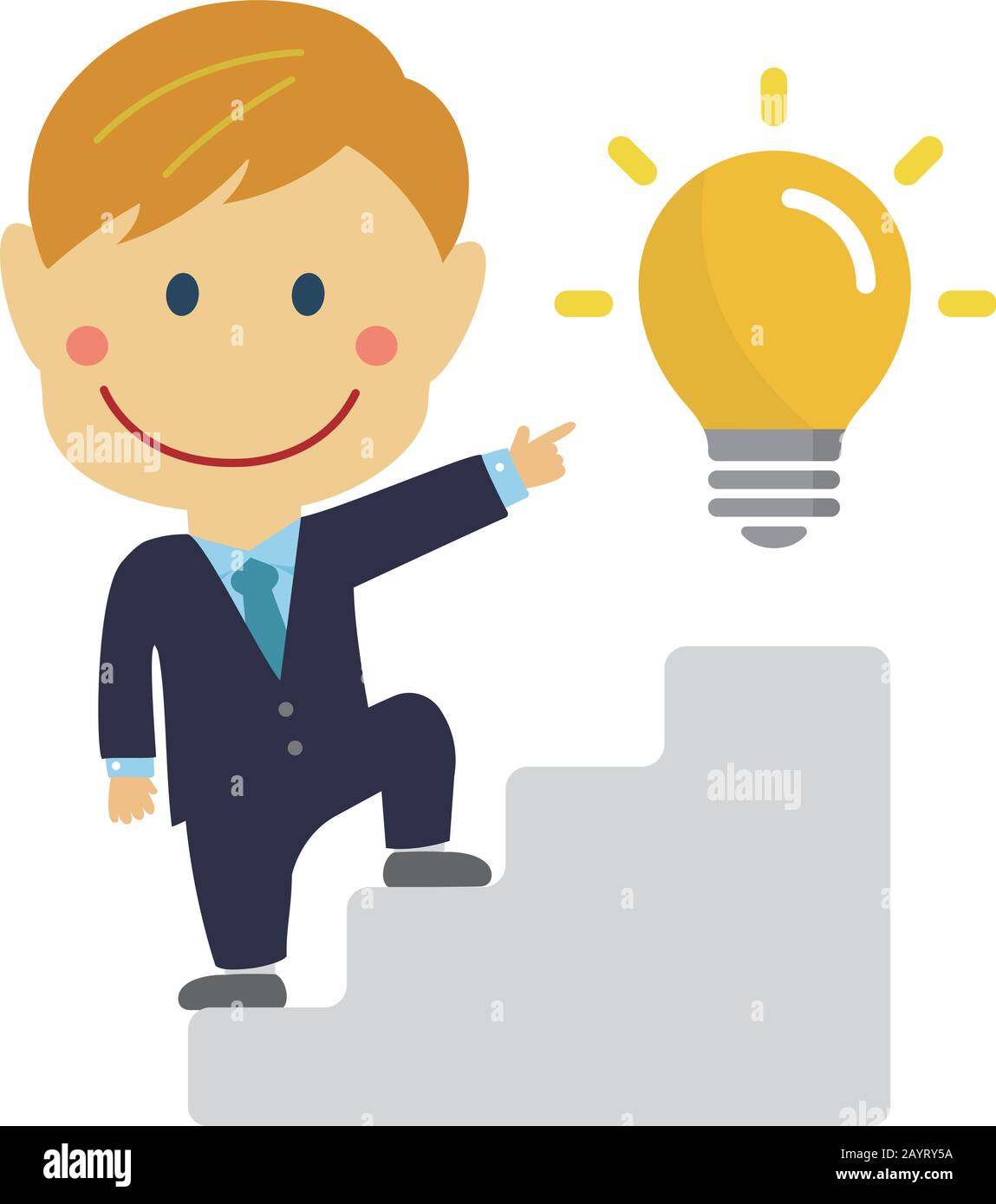 deformed cartoon businessman illustration of going up the stairs aiming ...