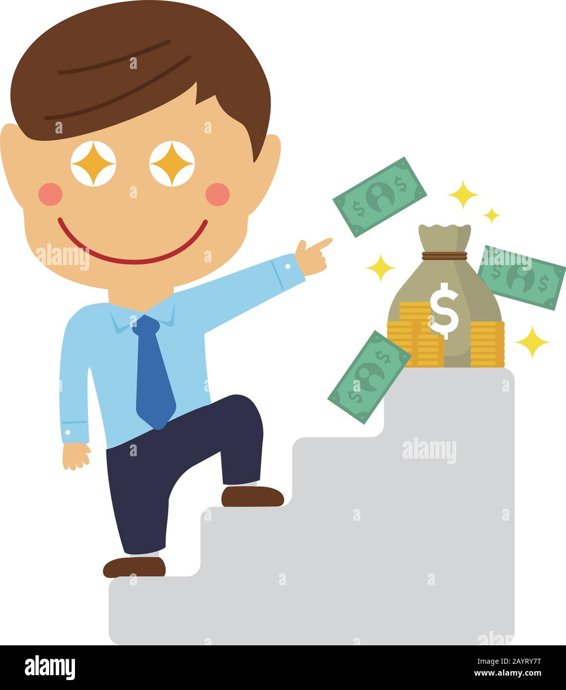 deformed cartoon businessman illustration of going up the stairs aiming ...