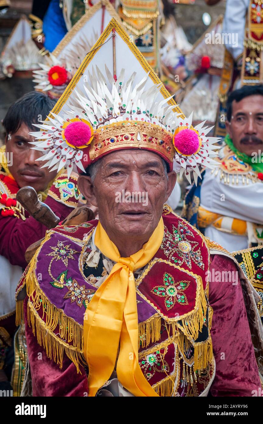 Bali Indonesia - June 26, 2010: A group of colorful Baris dancers ...