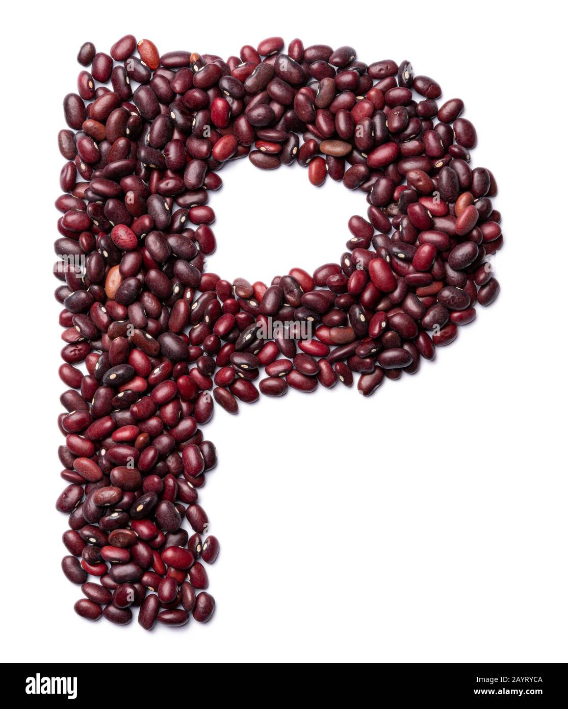 The letter "P" of the English alphabet from brown beans on a white ...
