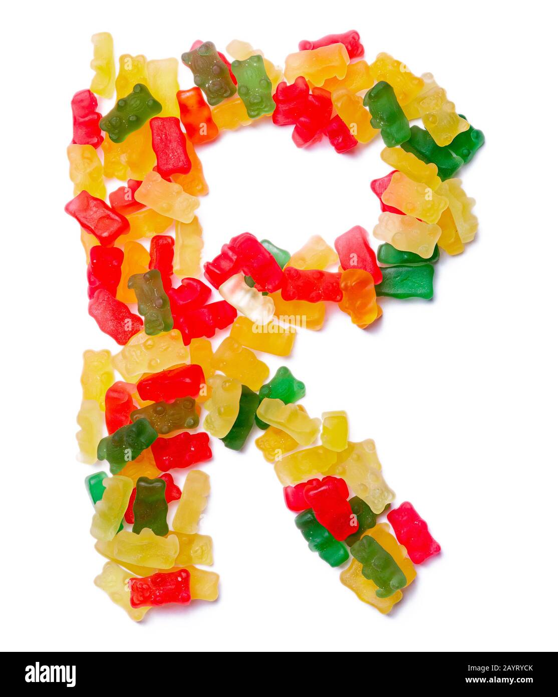 Letter R of the English alphabet from multi-colored chewing marmalade ...
