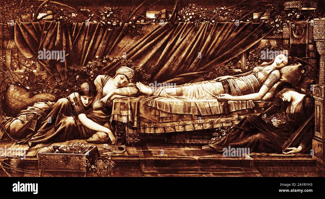 illustration of 'the rose bower' by Sir Edward Burne-Jones, from a set ...