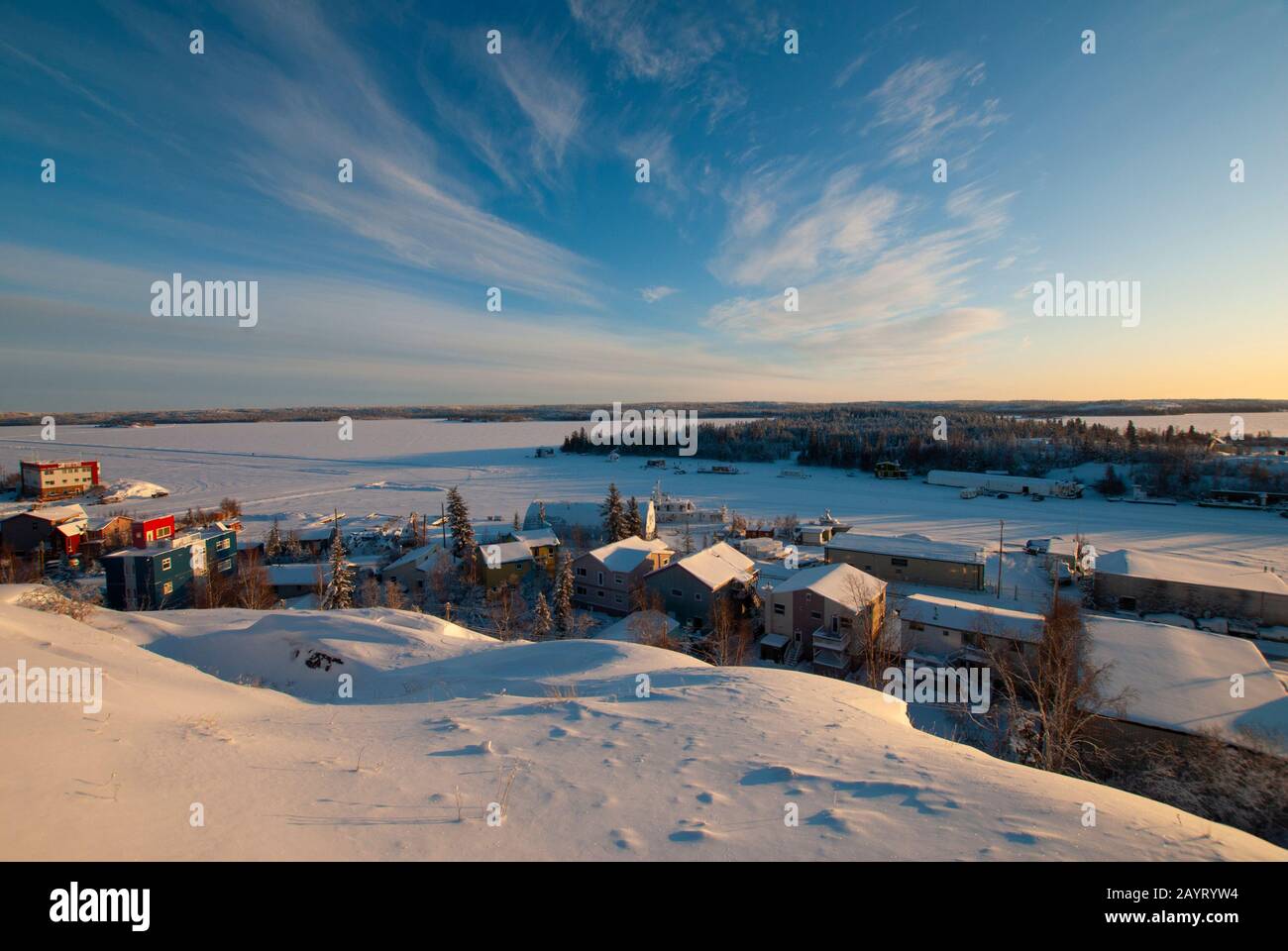 Looking out over the frozen lake - the Yellowknife Inlet of Great Slave ...
