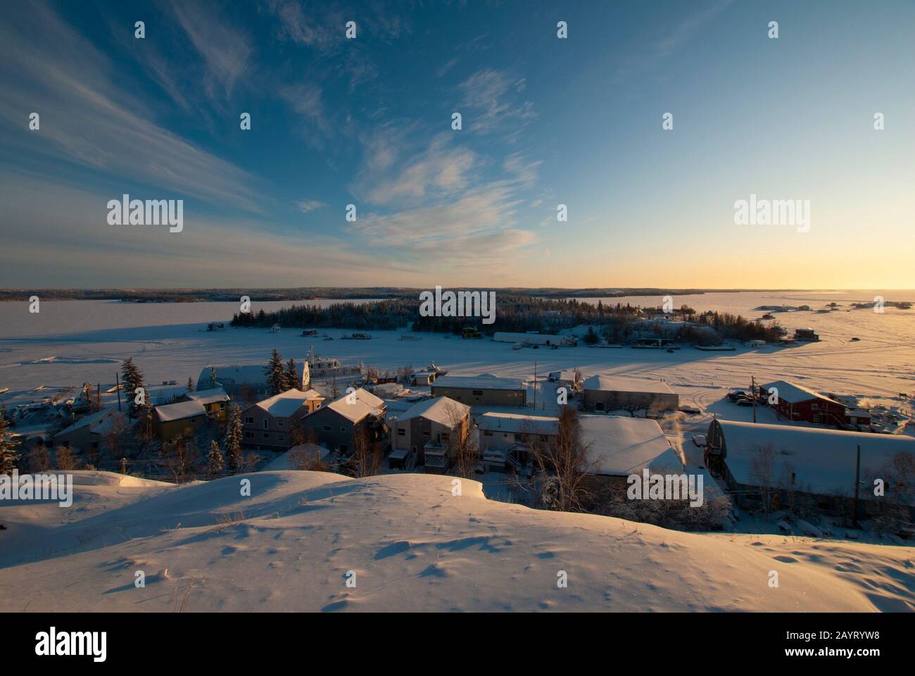 Looking out over the frozen lake - the Yellowknife Inlet of Great Slave ...