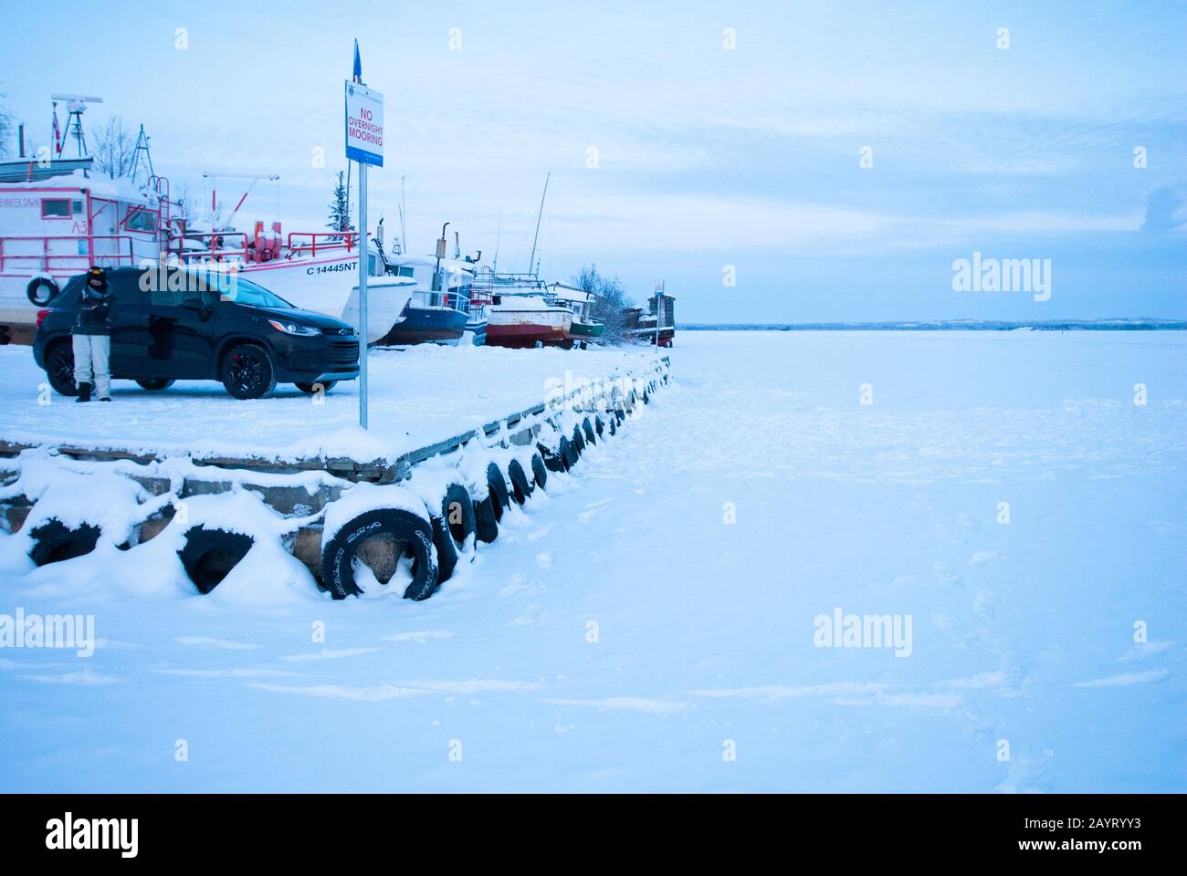 The dock and boat launch near the Giant Mine in Yellowknife, Northwest ...