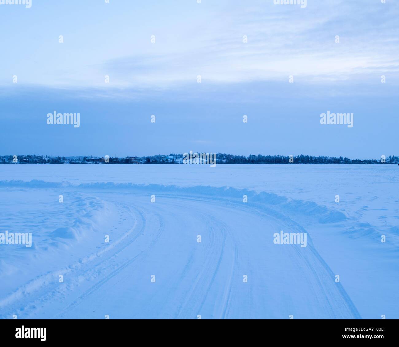 The Yellowknife end of the Dettah ice road in Yellowknife, Northwest ...