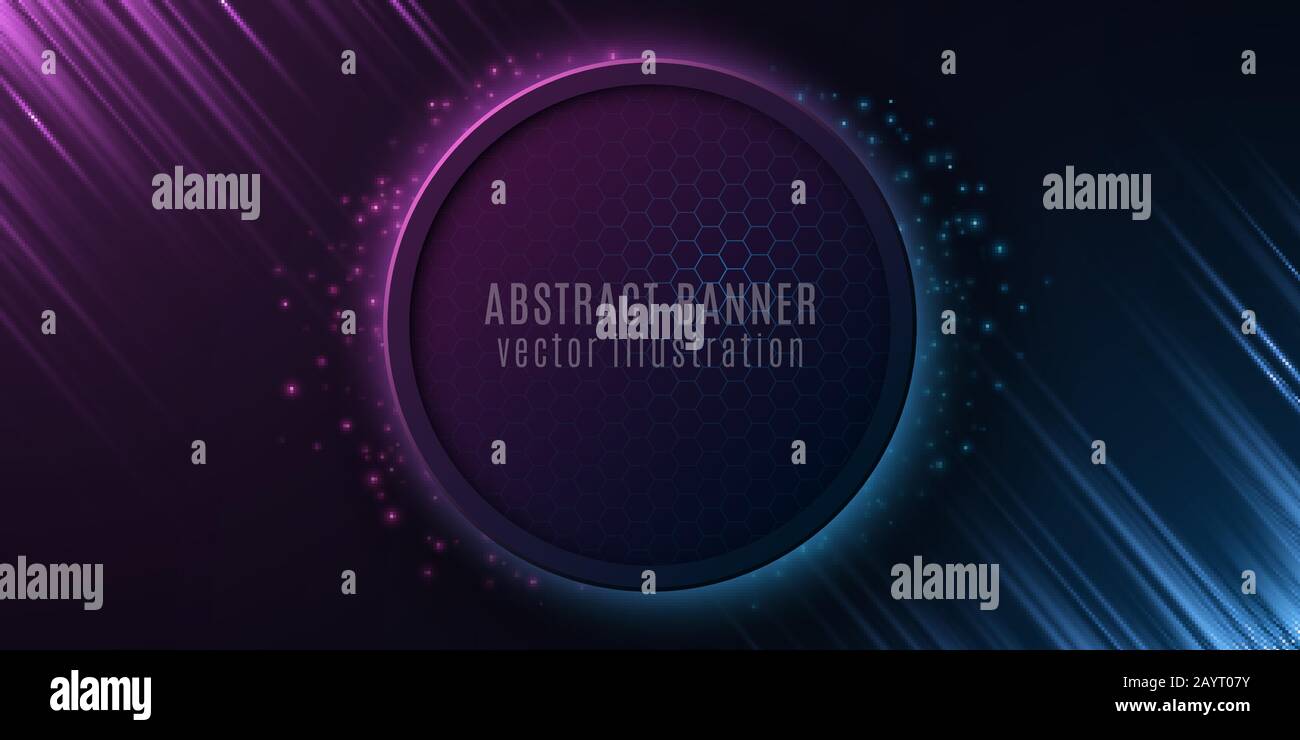 Abstract banner with honeycomb pattern and glowing rays. Futuristic ...