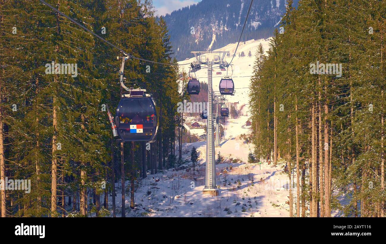Ride in a cable car in the Alps on a winter's day - ENGELBERG, SWISS ...
