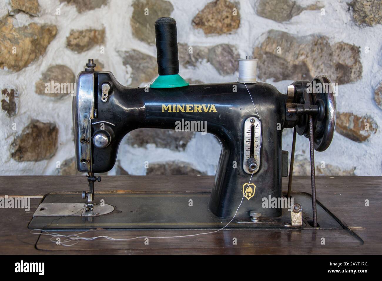 Vintage sewing machine, antique Minerva Stock Photo - Alamy
