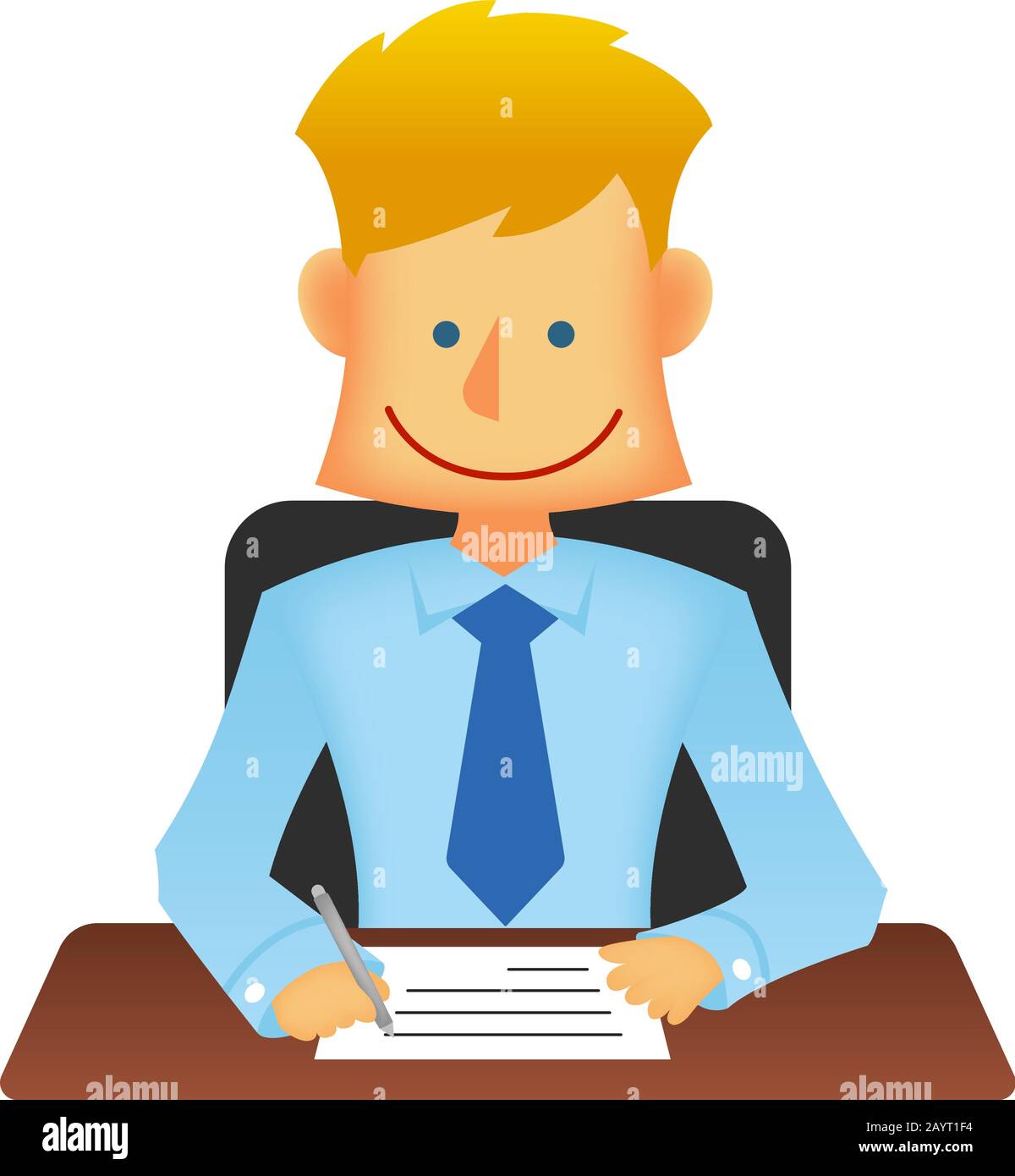 Young business person vector flat illustration (upper body) / writing ...