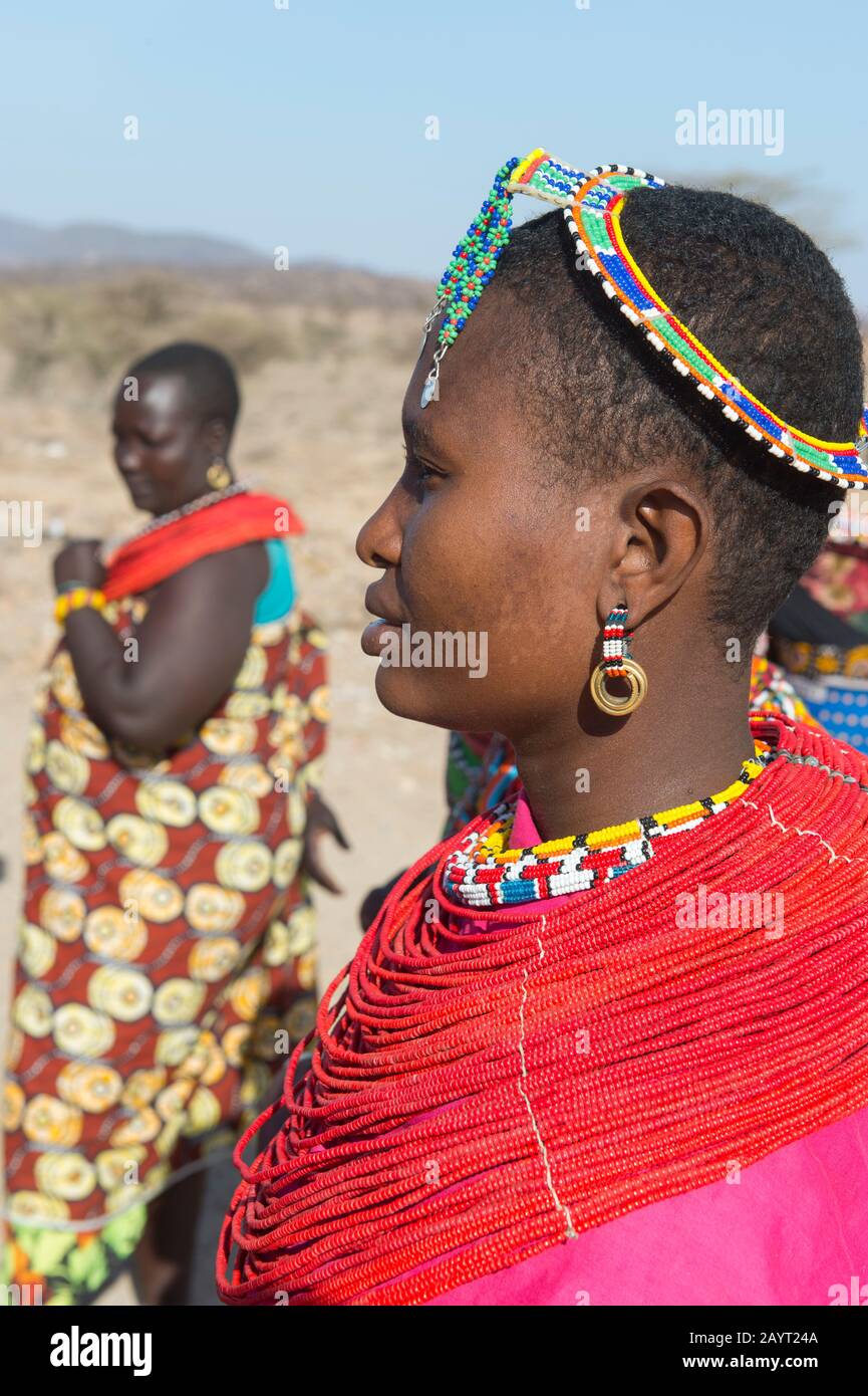 Portrait of a Samburu woman at a Samburu village near Samburu National ...
