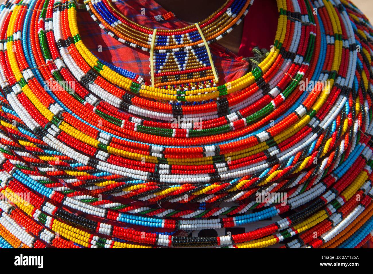 Close-up of a necklace a Samburu woman is wearing at a Samburu village ...