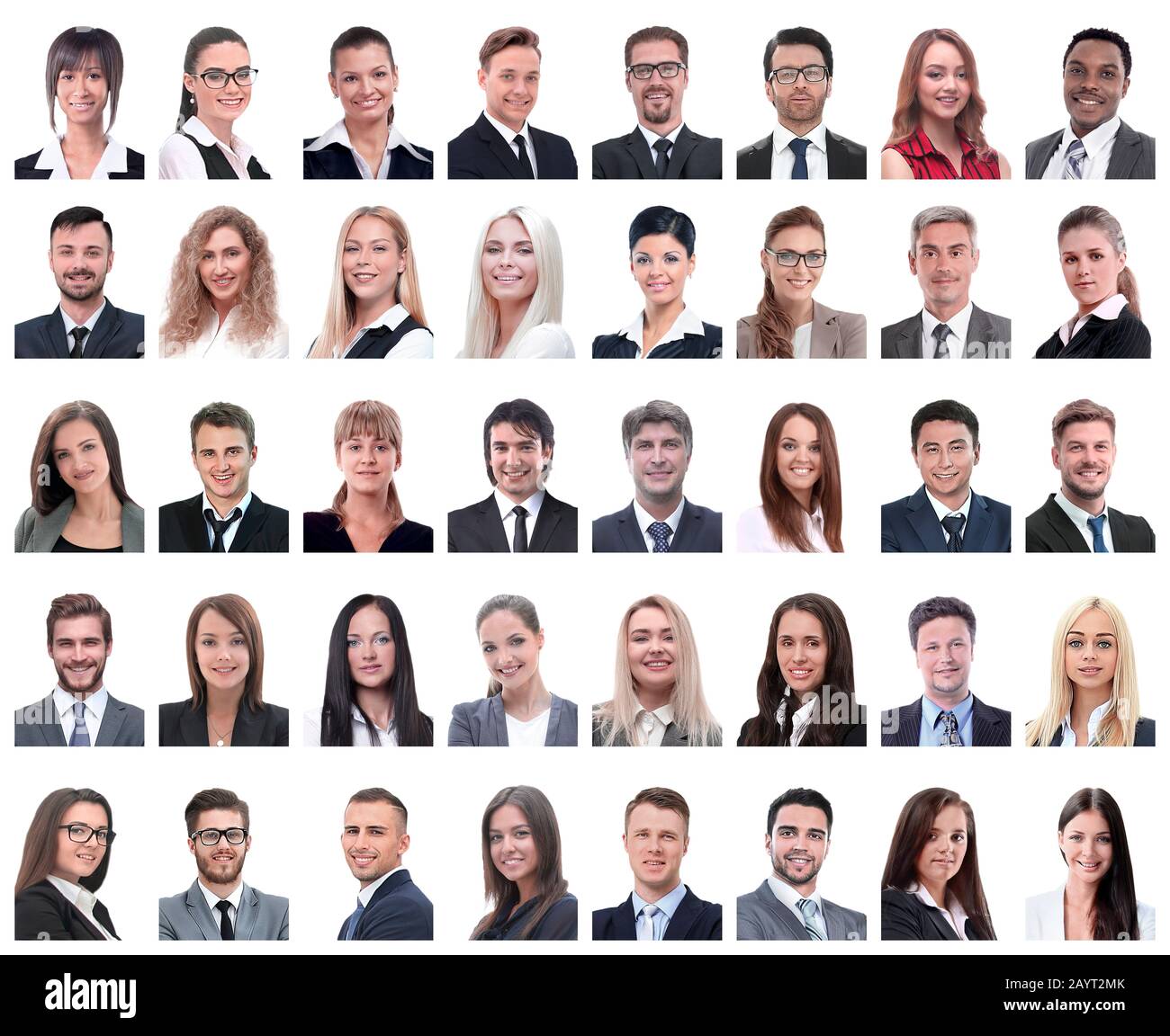 collage of portraits of successful employees isolated on white Stock ...