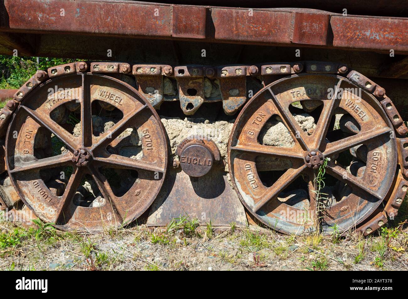 Chicken, Alaska, USA - July 24, 2015: Euclid 6 ton track wheels on an ...