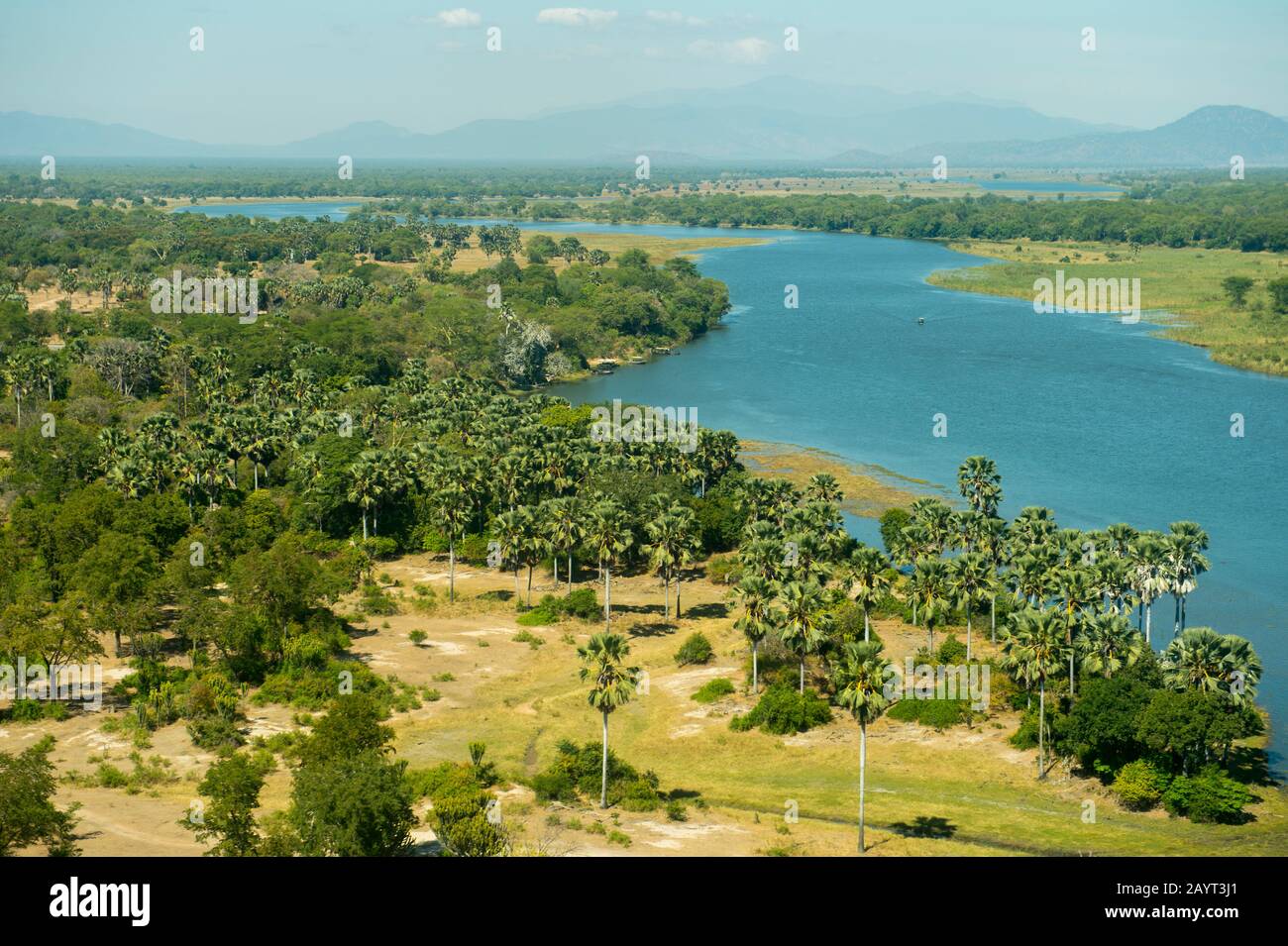 Aerial view of the Shire River in Liwonde National Park, Malawi Stock ...