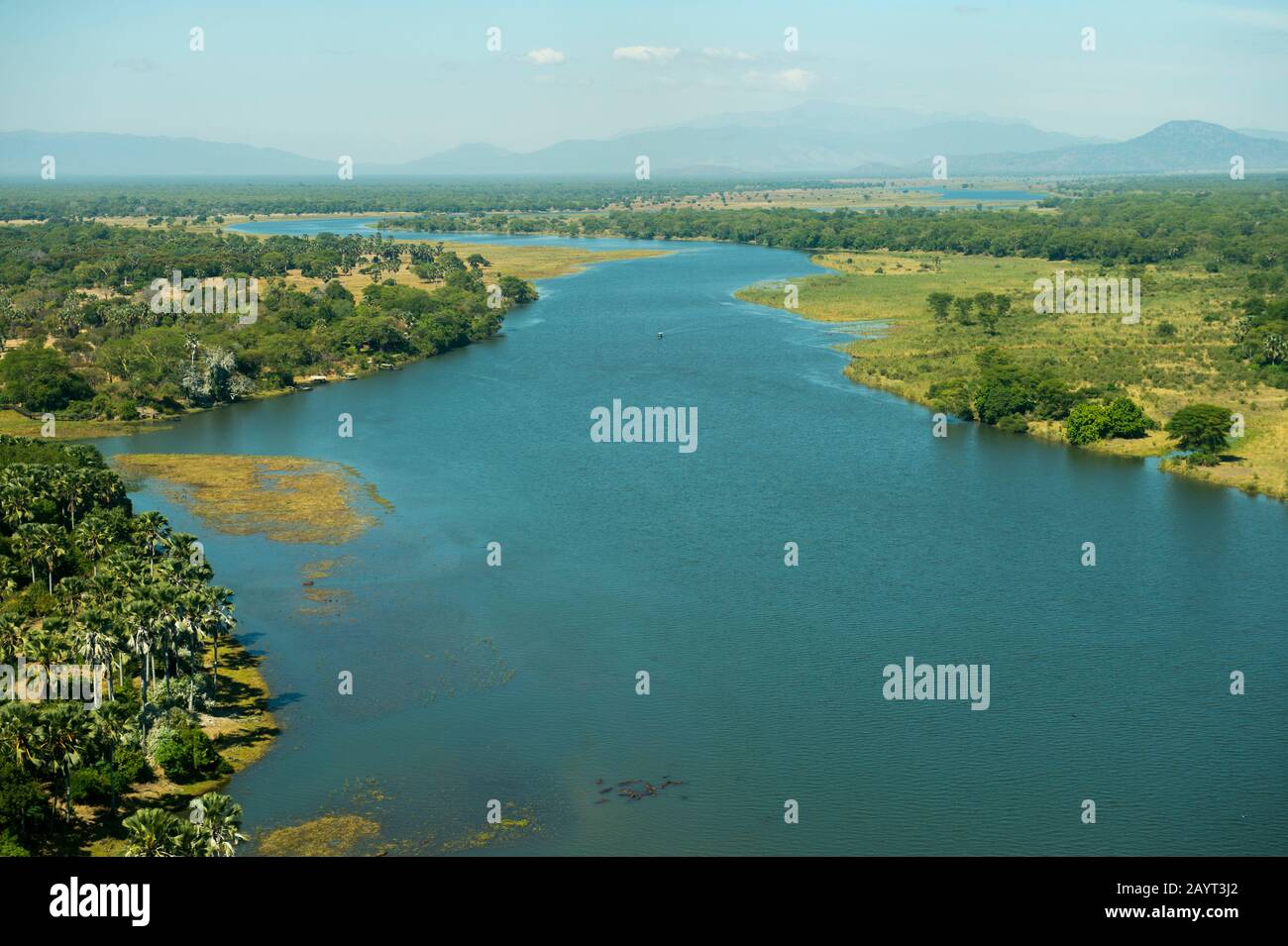 Aerial view of the Shire River in Liwonde National Park, Malawi Stock ...