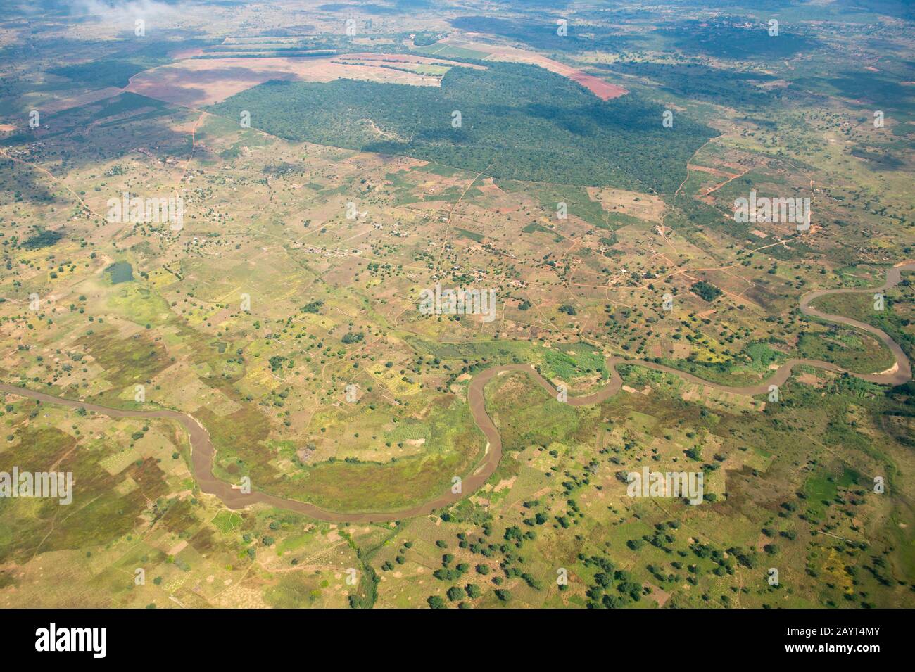 Aerial view of fields on the flight from Chelinda to Mzuzu airport in ...